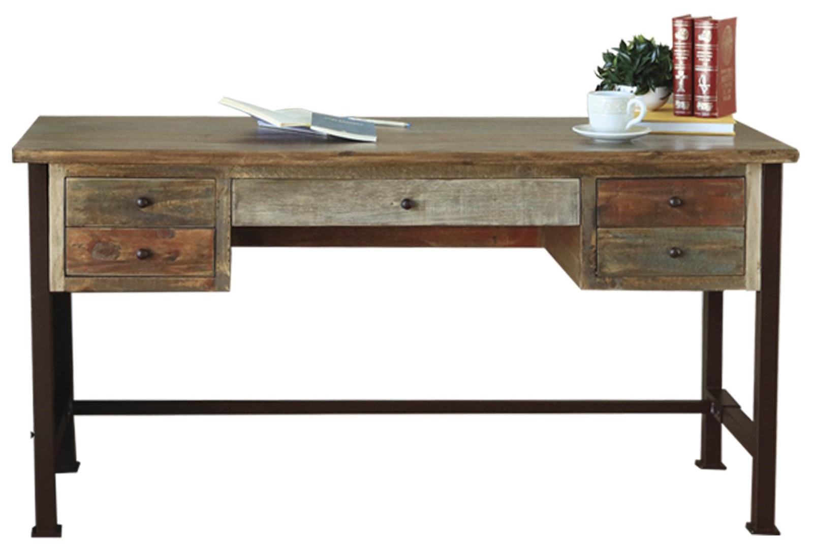 258326036 Antique Multicolor Writing Desk with Hand Forged Iron Base Sadler s Home Furnishings Desk Table Desks